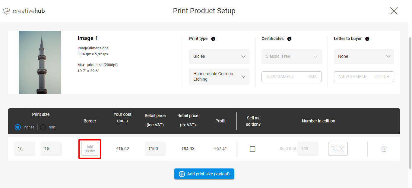 How do I add borders to print products in creativehub? | theprintspace Help